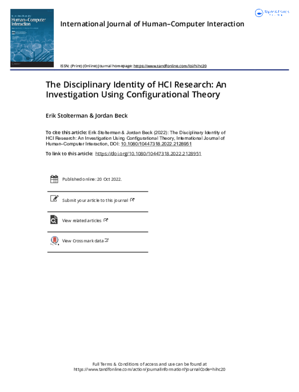 (PDF) The Disciplinary Identity of HCI Research: An Investigation Using ...