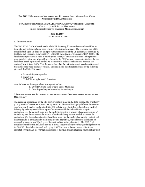 Pdf The 1997 Benchmark Version Of The Economic Input Output Life