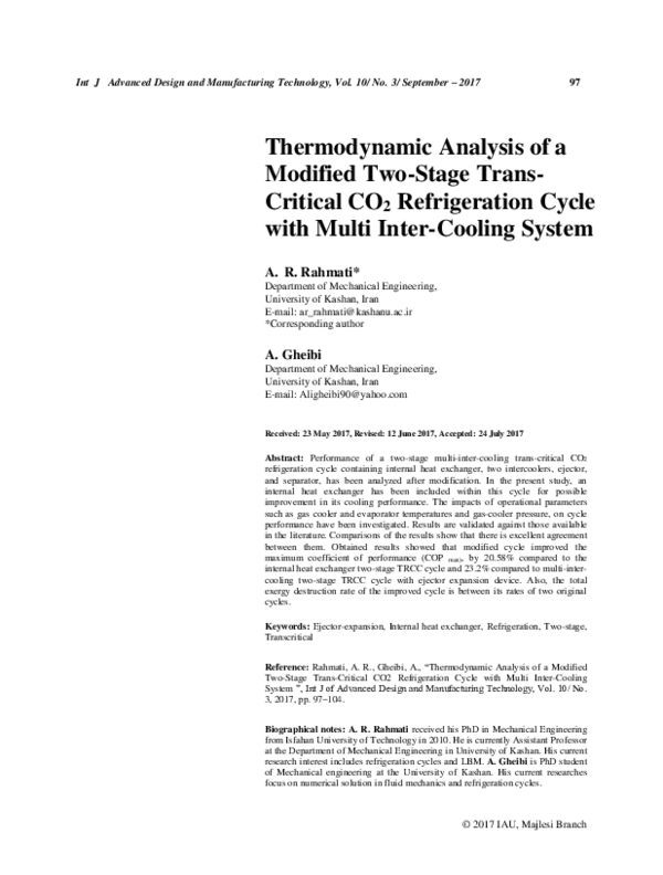 (PDF) Thermodynamic Analysis of a Modified Two-Stage Trans-Critical CO2 ...