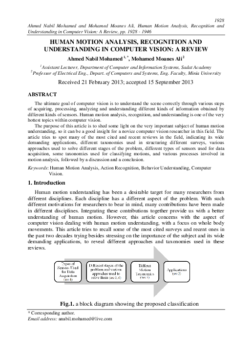 (PDF) Human Motion Analysis, Recognition and Understanding in Computer Vision: A Review