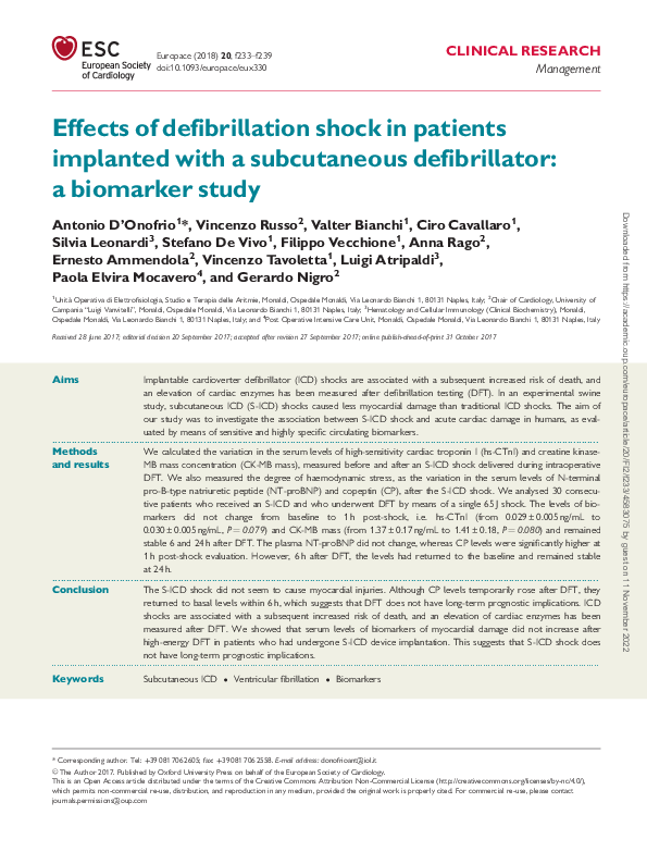 (PDF) Effects of defibrillation shock in patients implanted with a ...