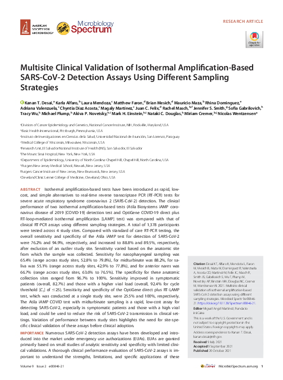 Pdf Multi Site Clinical Validation Of Isothermal Amplification Based Sars Cov 2 Detection