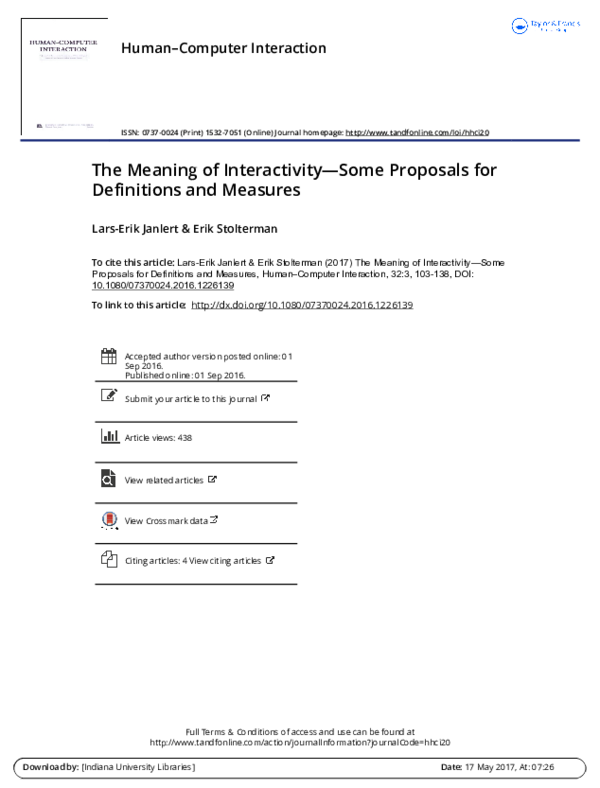(PDF) The Meaning of Interactivity—Some Proposals for Definitions and ...