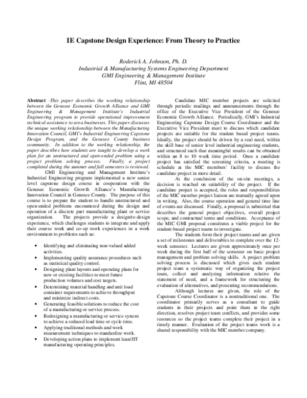 (PDF) IE capstone design experience: from theory to practice