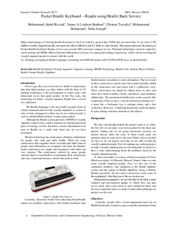 (PDF) Pocket Braille Keyboard – Reader using Braille Back Service