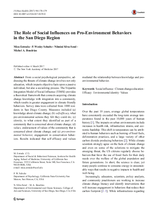 (PDF) The Role of Social Influences on Pro-Environment Behaviors in the ...
