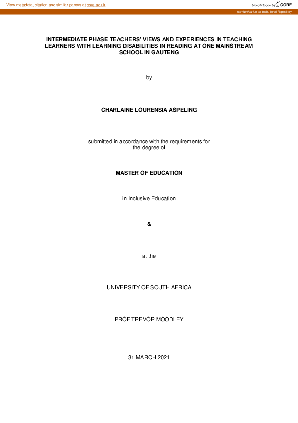 (PDF) Intermediate phase teachers’ views and experiences in teaching ...