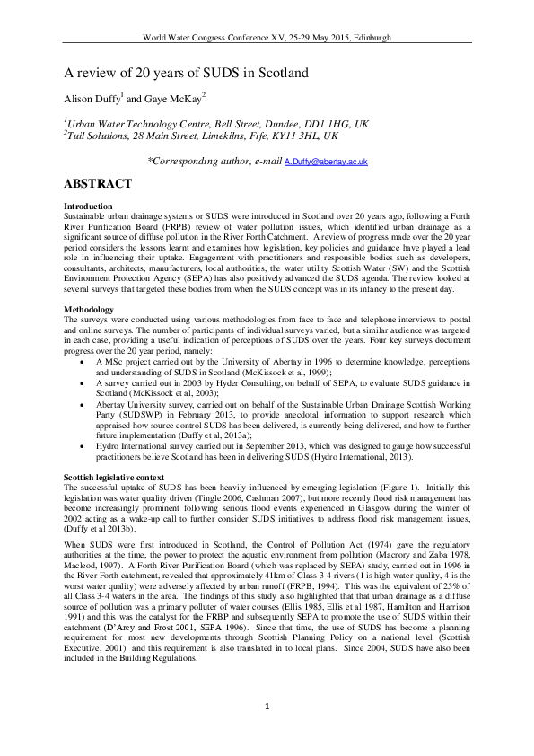 (PDF) A review of 20 years of SUDS in Scotland | Alison Duffy ...