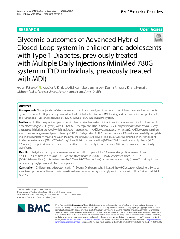 (PDF) Glycemic outcomes of Advanced Hybrid Closed Loop system in ...