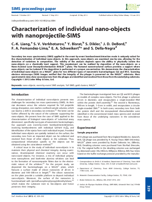 (PDF) Characterization of individual nano-objects with nanoprojectile-SIMS