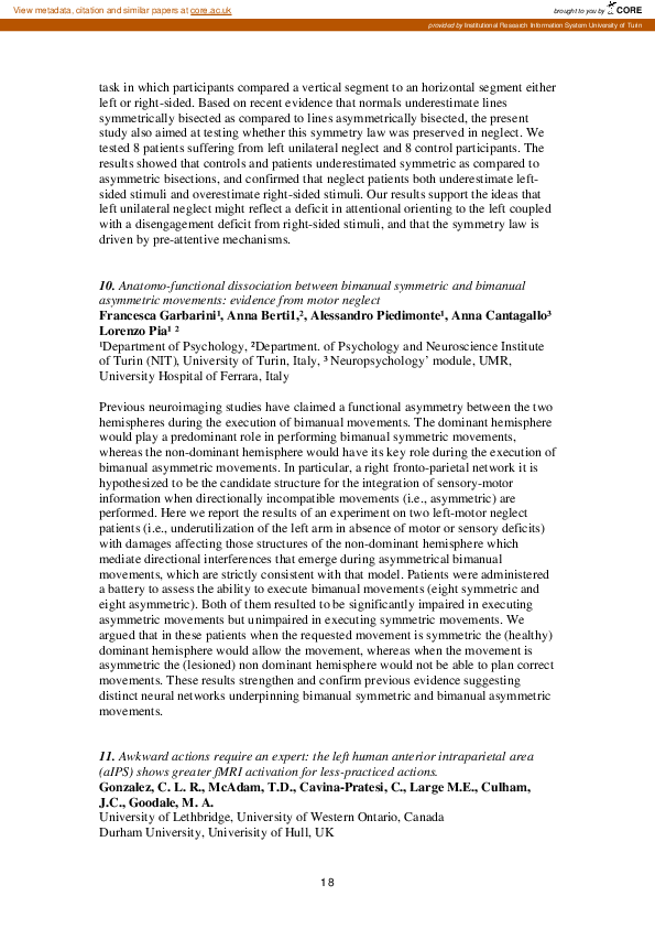 (PDF) Anatomo-functional dissociation between bimanual symmetric and ...