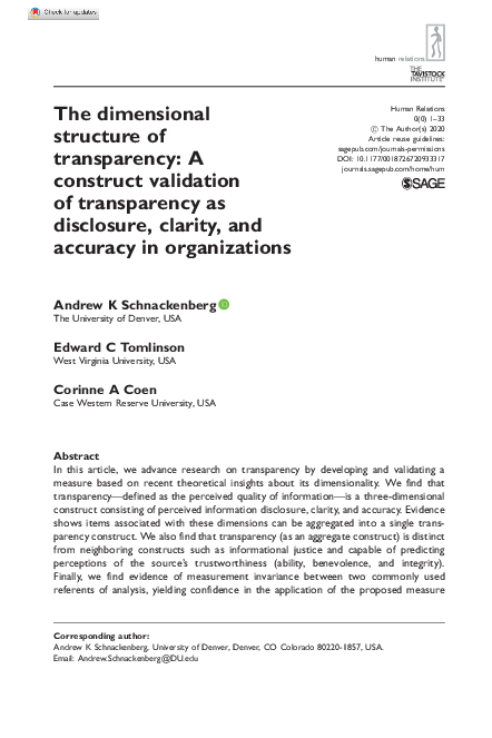 (PDF) The dimensional structure of transparency: A construct validation ...