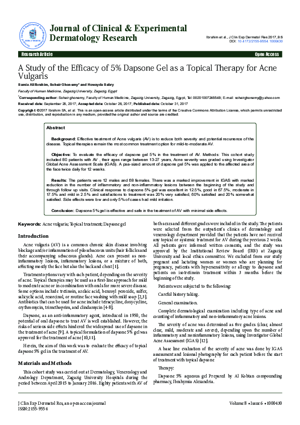 (PDF) A Study of the Efficacy of 5% Dapsone Gel as a Topical Therapy ...