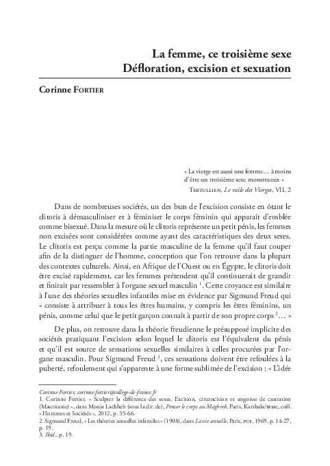 (PDF) La femme, ce troisième sexe. Défloration, excision et sexuation