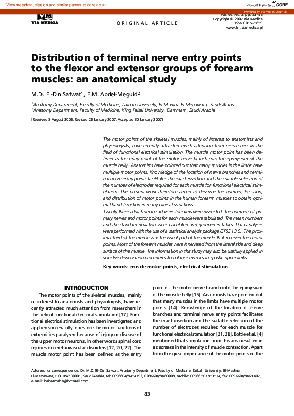 (PDF) Distribution of terminal nerve entry points to the flexor and ...