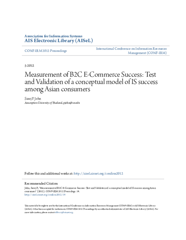 (PDF) Measurement of B2C E-Commerce Success: Test and Validation of a ...