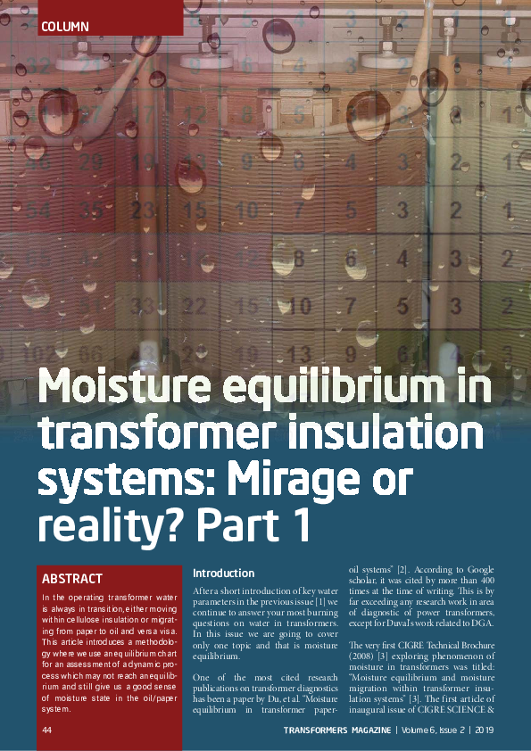 (PDF) Water in transformers: Moisture equilibrium in transformer insulation systems: Mirage or ...