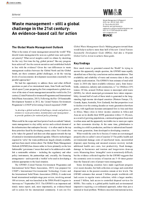 (PDF) Waste management - still a global challenge in the 21st century ...