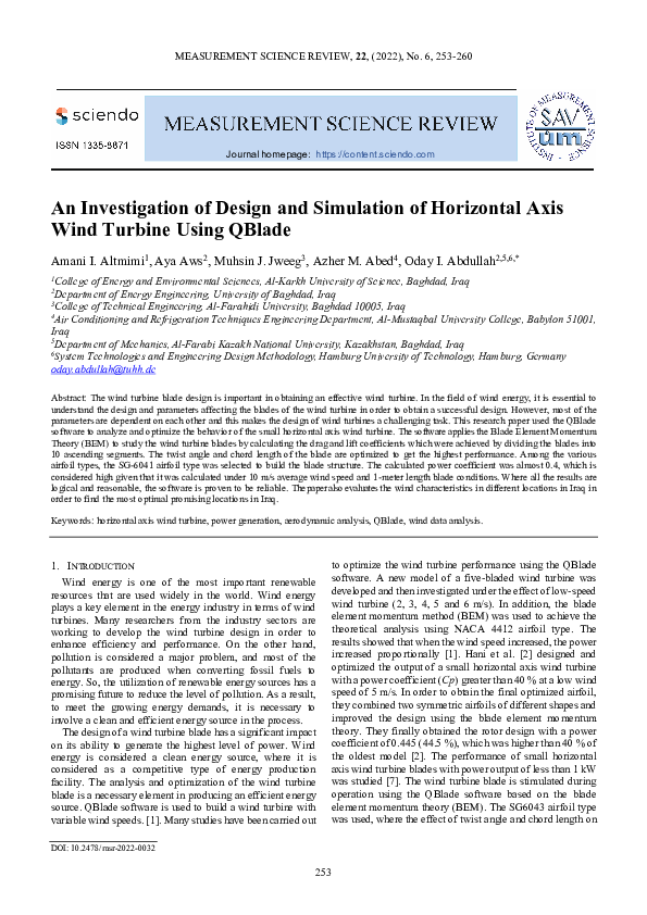 (PDF) An Investigation of Design and Simulation of Horizontal Axis Wind Turbine Using QBlade