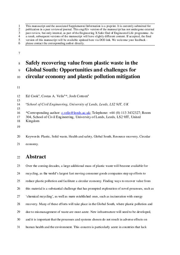 (PDF) Safely recovering value from plastic waste in the Global South ...