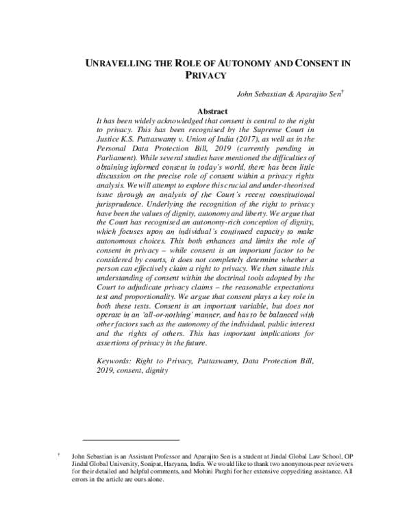 (PDF) Unravelling the Role of Autonomy and Consent in Privacy ...