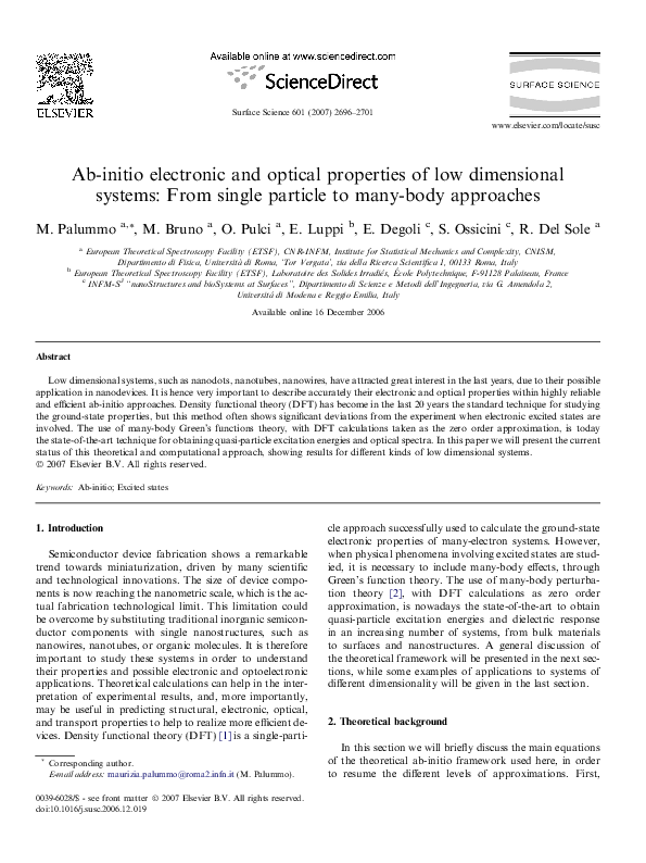 Pdf Ab Initio Electronic And Optical Properties Of Low Dimensional