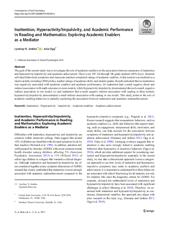 (PDF) Inattention, Hyperactivity/Impulsivity, and Academic Performance ...