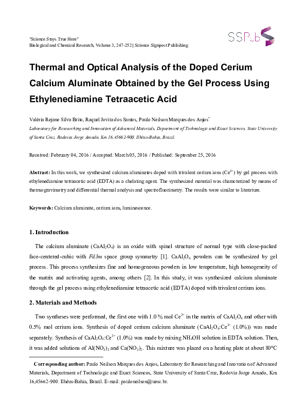 (PDF) Thermal and Optical Analysis of the Doped Cerium Calcium ...