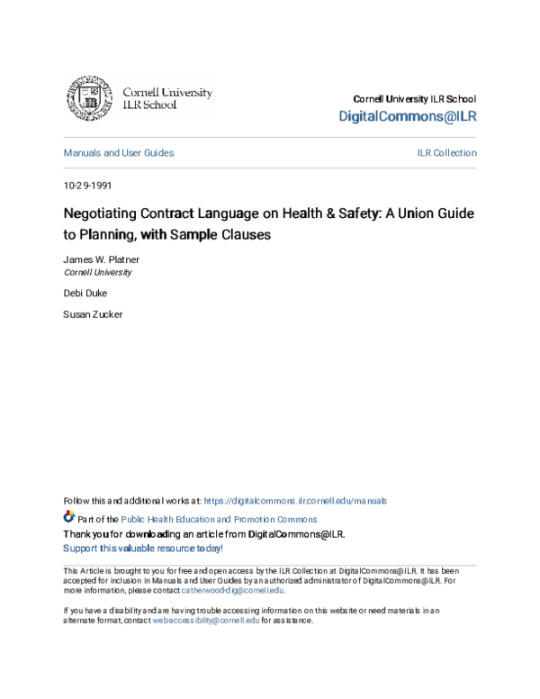 (PDF) Negotiating Contract Language on Health & Safety: A Union Guide ...