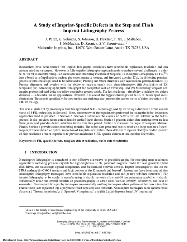 (PDF) A study of imprint-specific defects in the step and flash imprint ...