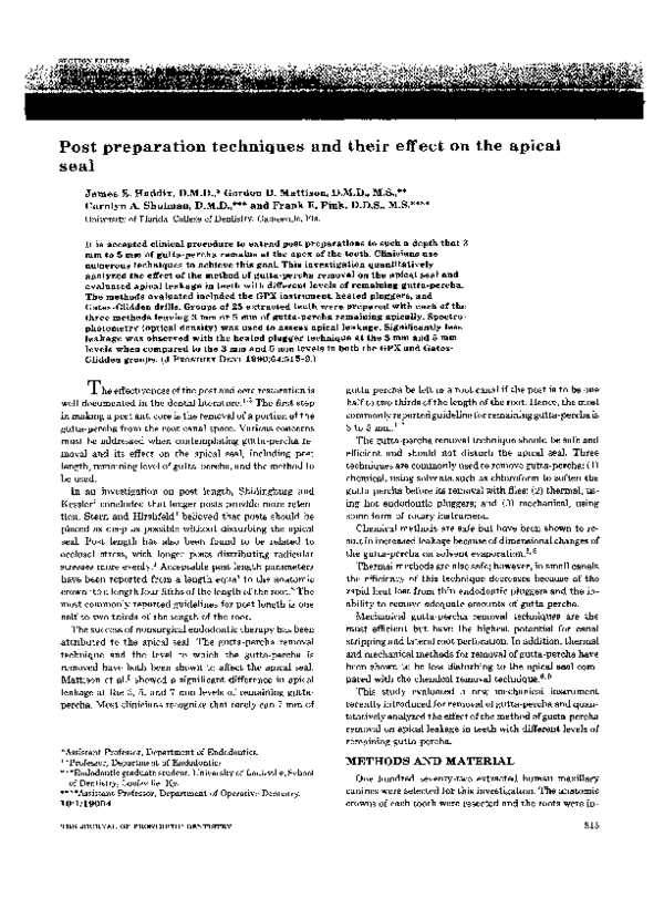(PDF) Post preparation techniques and their effect on the apical seal