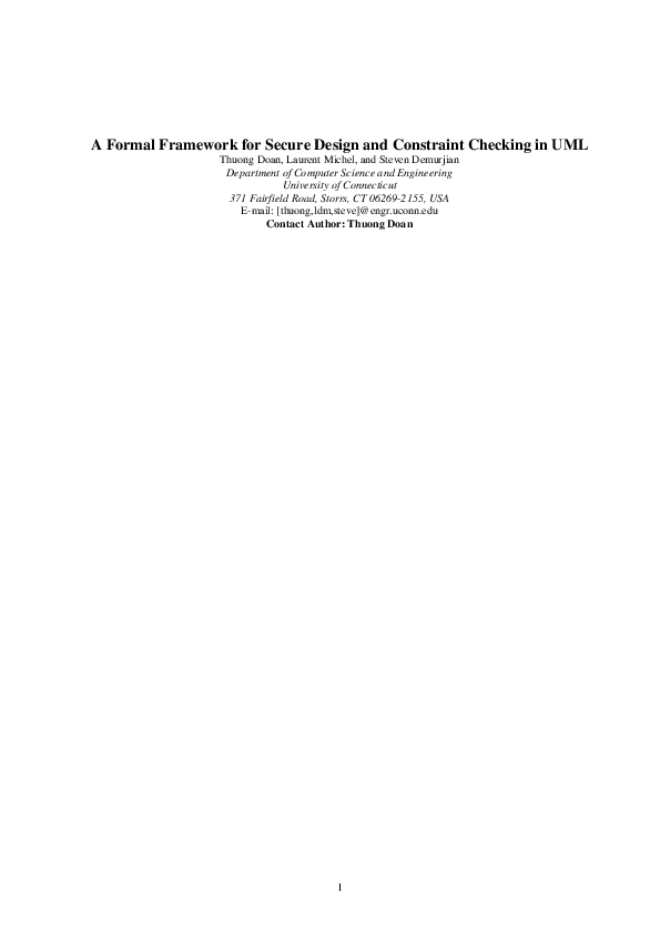 Pdf A Formal Framework For Secure Design And Constraint Checking In Uml