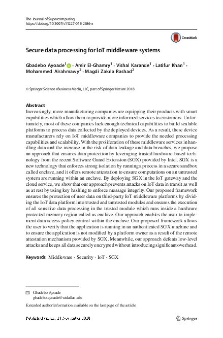 (PDF) Secure data processing for IoT middleware systems