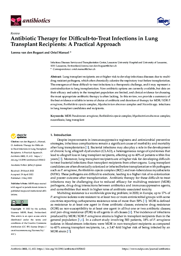 (PDF) Antibiotic Therapy for Difficult-to-Treat Infections in Lung ...
