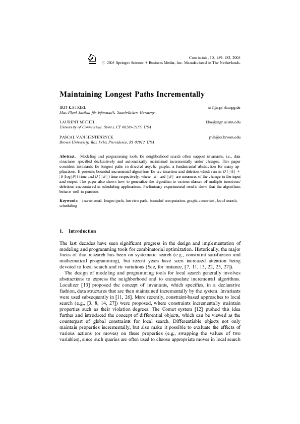 (PDF) Maintaining Longest Paths Incrementally