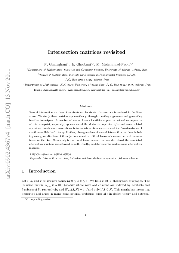 (PDF) Intersection Matrices Revisited
