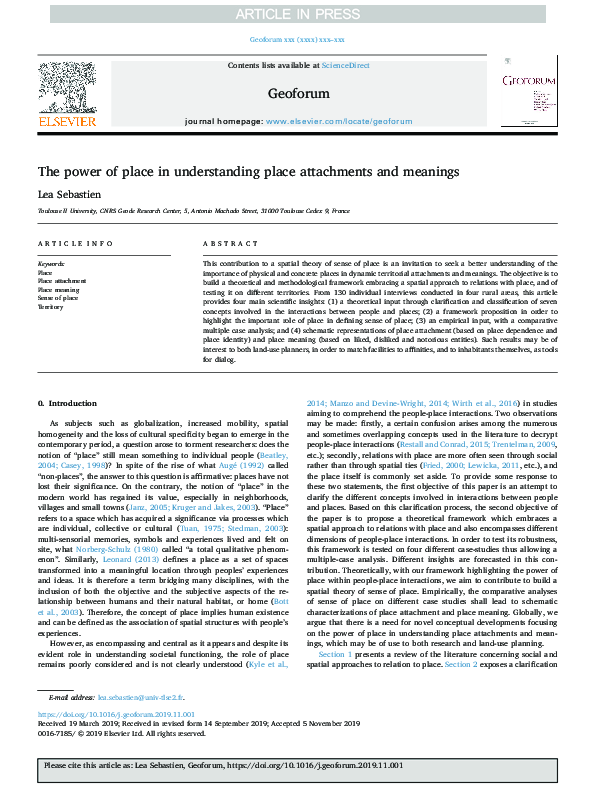 (PDF) The power of place in understanding place attachments and meanings