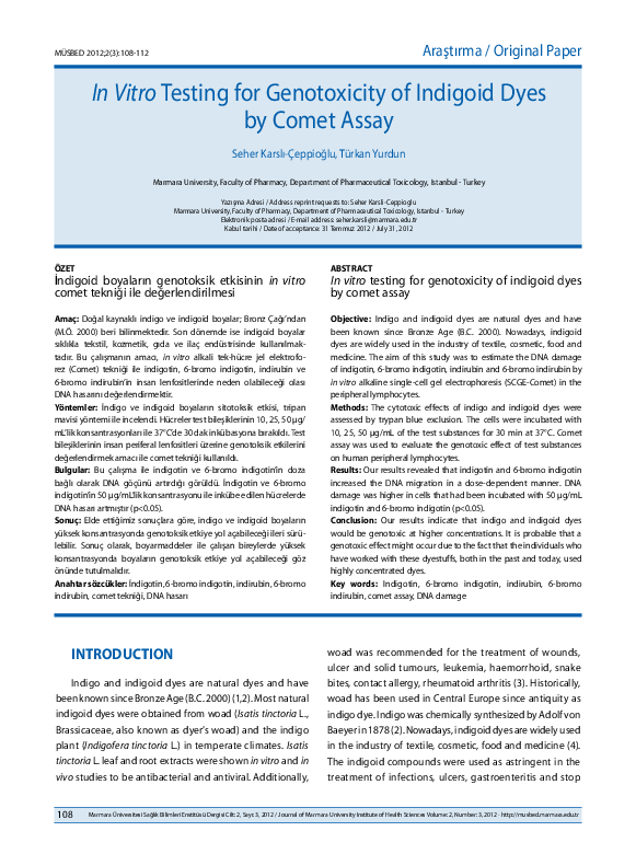 (PDF) In Vitro Testing for Genotoxicity of Indigoid Dyes by Comet Assay