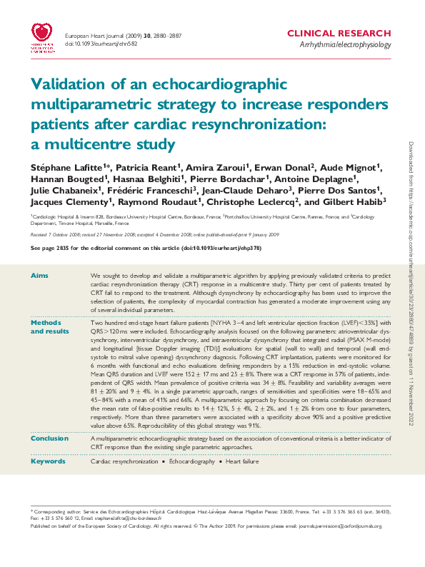 (PDF) Validation of an echocardiographic multiparametric strategy to ...