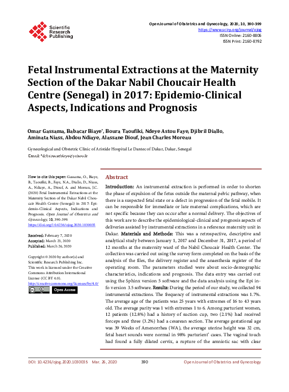 (PDF) Fetal Instrumental Extractions at the Maternity Section of the ...