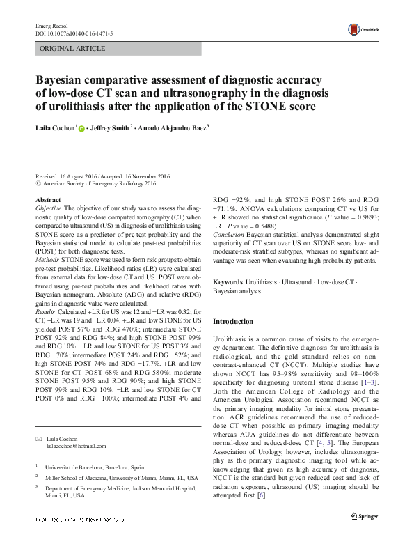 Pdf Bayesian Comparative Assessment Of Diagnostic Accuracy Of Low Dose Ct Scan And