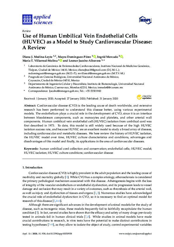 (PDF) Use of Human Umbilical Vein Endothelial Cells (HUVEC) as a Model ...