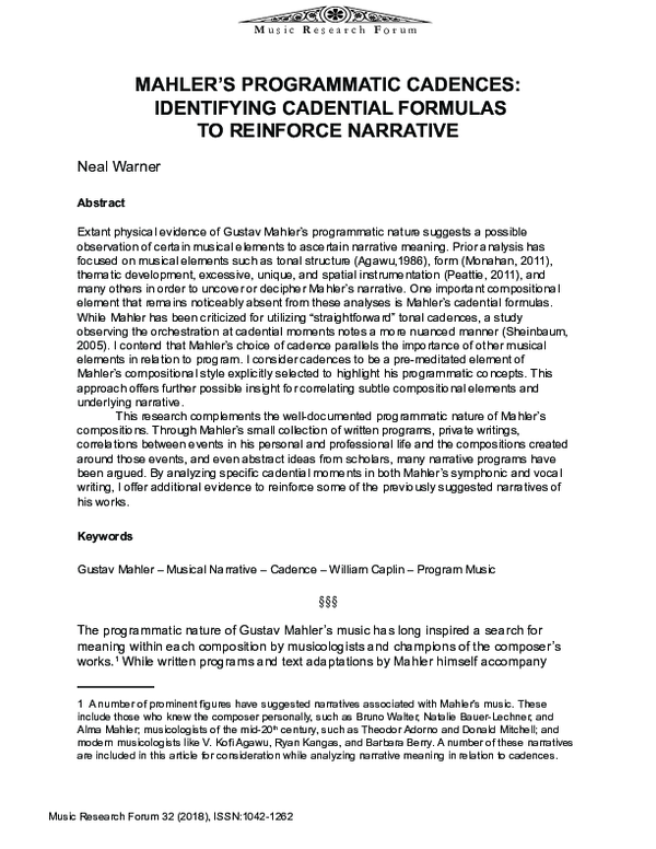 (PDF) Mahler’s Programmatic Cadences: Identifying Cadential Formulas to ...