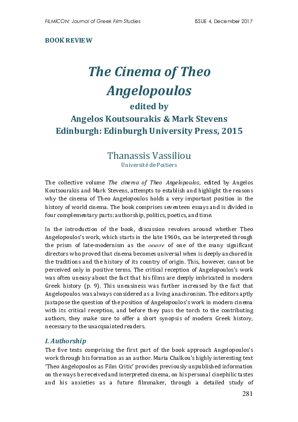 (PDF) The Cinema of Theo Angelopoulos