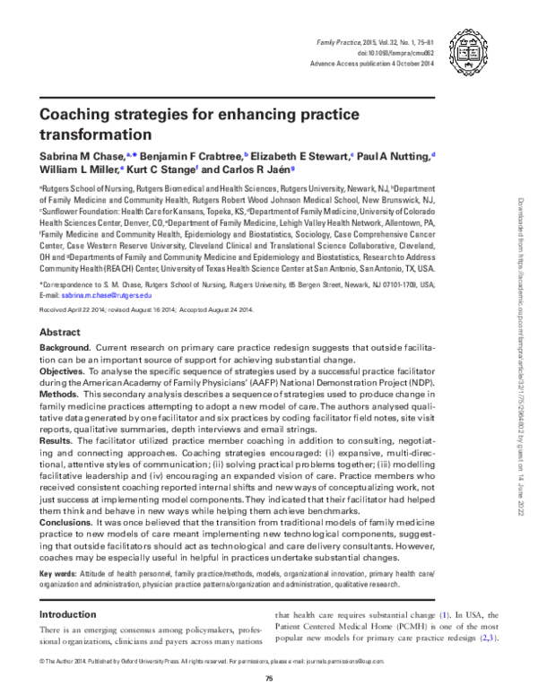 (PDF) Coaching strategies for enhancing practice transformation