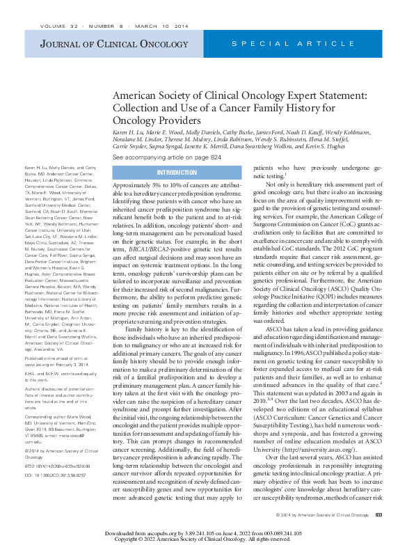 (PDF) American Society of Clinical Oncology Expert Statement ...