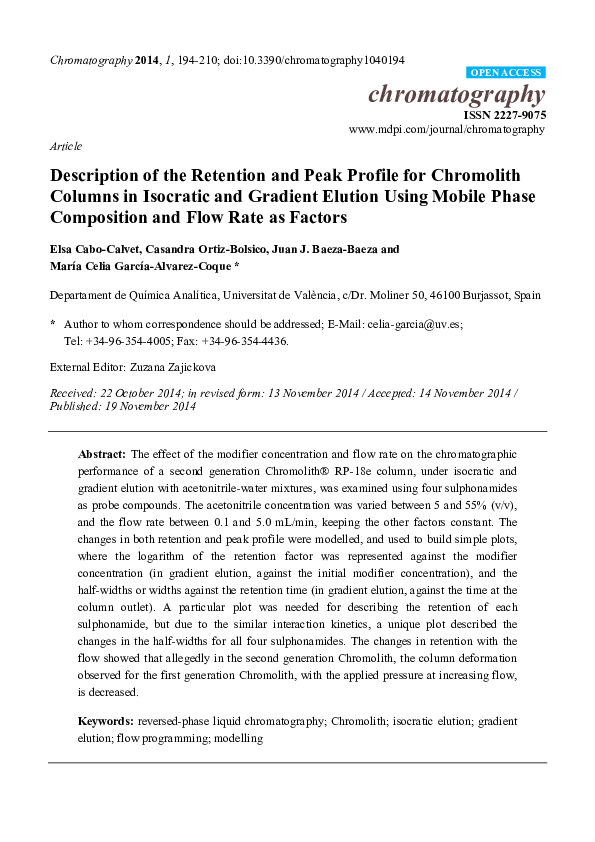 (PDF) Description of the Retention and Peak Profile for Chromolith ...