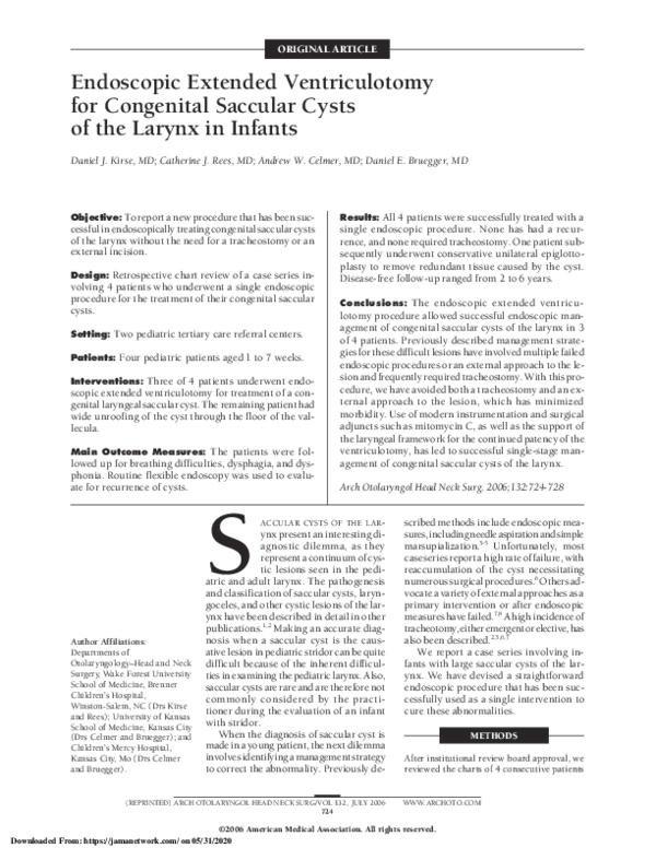 (PDF) Endoscopic Extended Ventriculotomy for Congenital Saccular Cysts ...