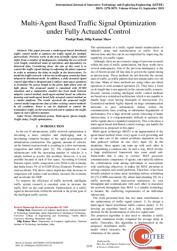 (PDF) Multi-Agent Based Traffic Signal Optimization under Fully Actuated Control