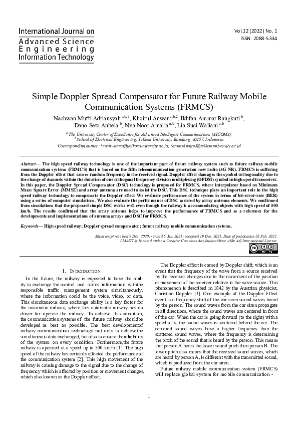 (PDF) Simple Doppler Spread Compensator for Future Railway Mobile Communication Systems (FRMCS)